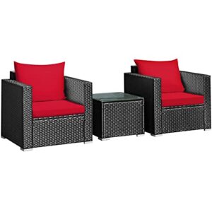 n/a 3pcs patio rattan wicker furniture set sofa table cushioned seat coffee table single sofa (color : b)