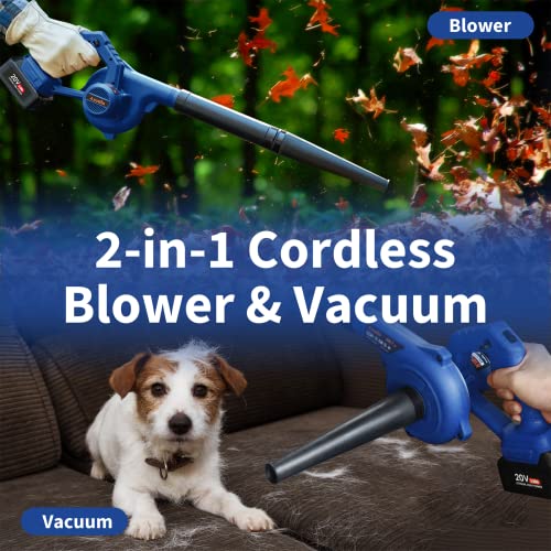 Azollin Leaf Blower, 20V Cordless Leaf Blower with 3.0Ah Battery and Charger, 2-Speed Battery Powered Leaf Blower, 2-in-1 Blower/Vacuum Design 140 MPH for Jobsite Lawn Care Light Yard Work Sweeping