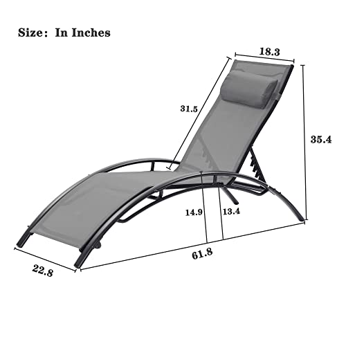 2PCS Set Lounges Outdoor Lounge Chair Lounger Recliner Chair for Patio Lawn Beach Pool Side Sunbathing (Gray)