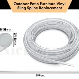 NickHouse 25' Vinyl 3/16" Outdoor Patio Sling Spline Replacement Awning Cord for Sling Chair Spline.180