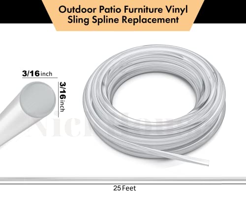 NickHouse 25' Vinyl 3/16" Outdoor Patio Sling Spline Replacement Awning Cord for Sling Chair Spline.180