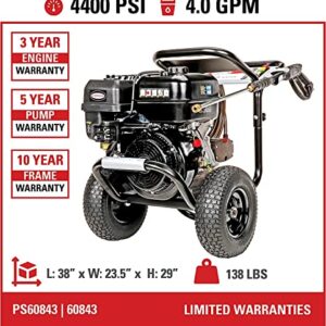 SIMPSON Cleaning PS60843 PowerShot 4400 PSI Gas Pressure Washer, 4.0 GPM, CRX 420cc Engine, Includes Spray Gun and Extension Wand, 5 QC Nozzle Tips, 3/8-inch x 50-foot Monster Hose