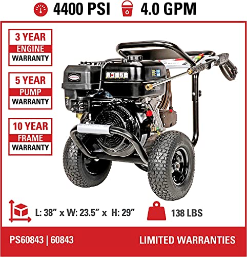 SIMPSON Cleaning PS60843 PowerShot 4400 PSI Gas Pressure Washer, 4.0 GPM, CRX 420cc Engine, Includes Spray Gun and Extension Wand, 5 QC Nozzle Tips, 3/8-inch x 50-foot Monster Hose