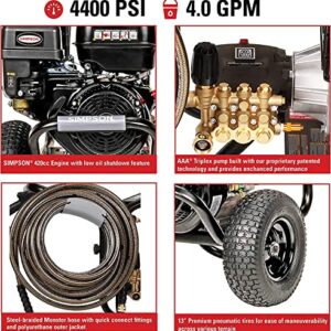 SIMPSON Cleaning PS60843 PowerShot 4400 PSI Gas Pressure Washer, 4.0 GPM, CRX 420cc Engine, Includes Spray Gun and Extension Wand, 5 QC Nozzle Tips, 3/8-inch x 50-foot Monster Hose