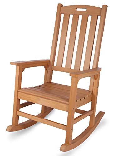 EFURDEN Extra Oversize Rocking Chair, High Backrest, All Weather and Heavy Duty Rocking Chair with 350lbs Capacity, Rocker for Outdoor and Indoor, Teak