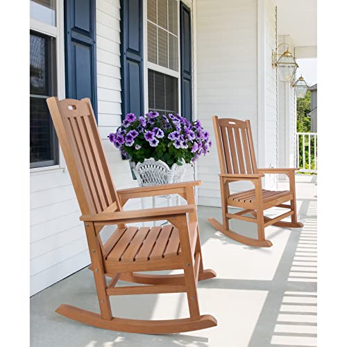 EFURDEN Extra Oversize Rocking Chair, High Backrest, All Weather and Heavy Duty Rocking Chair with 350lbs Capacity, Rocker for Outdoor and Indoor, Teak