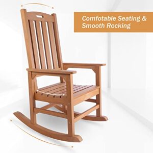 EFURDEN Extra Oversize Rocking Chair, High Backrest, All Weather and Heavy Duty Rocking Chair with 350lbs Capacity, Rocker for Outdoor and Indoor, Teak