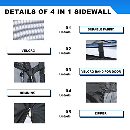 ONENESS Mesh Sidewall for 10x10 Pop Up Canopy - Straight Leg, 4 in 1 Panel Sunshade sidewalls with Velcro, Black, Only Sidewall No Frame