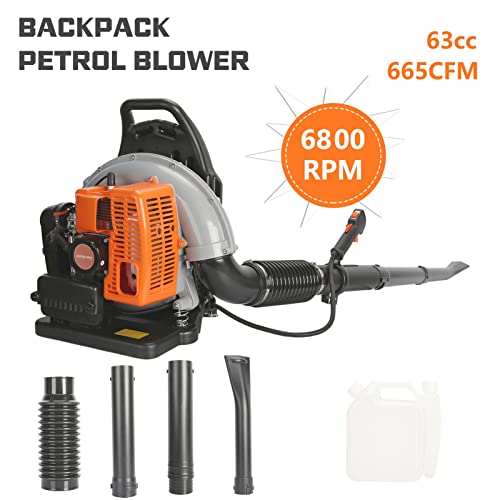 C-LARSS 1 Set Backpack Leaf Blower, 63cc 2-Cycle Gas 665 CFM 2800 RPM Handheld Leaf Blower, Leaf Blower Accessory Orange