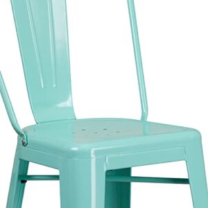 Merrick Lane Stella 30" Metal Indoor-Outdoor Barstool with Vertical Slat Back and Integrated Footrest in Mint Green