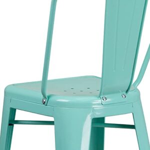 Merrick Lane Stella 30" Metal Indoor-Outdoor Barstool with Vertical Slat Back and Integrated Footrest in Mint Green