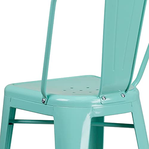 Merrick Lane Stella 30" Metal Indoor-Outdoor Barstool with Vertical Slat Back and Integrated Footrest in Mint Green