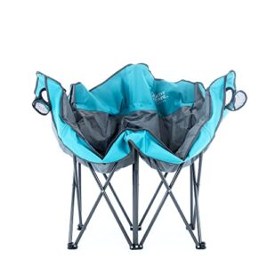 Creative Outdoor Distributor Luxury Camp Chair, Steel Frame & Polyester Fabrics, Folds Compact, Storage Bag Included (2 Person, Gray/Teal)