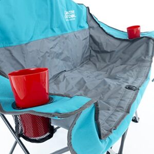 Creative Outdoor Distributor Luxury Camp Chair, Steel Frame & Polyester Fabrics, Folds Compact, Storage Bag Included (2 Person, Gray/Teal)