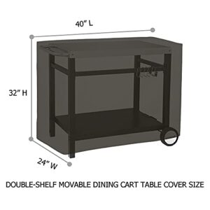 Outdoor Dining Cart Cover for Royal Gourmet Double-Shelf Movable Dining Cart Prep Table Cover Heavy Duty Waterproof Cover for Dining Cart, Black