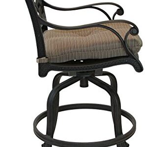 Nassau Outdoor Patio 4 Swivel Barstools 30" High Cast Aluminum Dark Bronze, Walnut Cushions