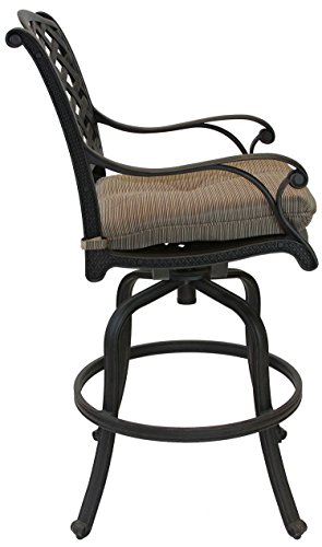 Nassau Outdoor Patio 4 Swivel Barstools 30" High Cast Aluminum Dark Bronze, Walnut Cushions