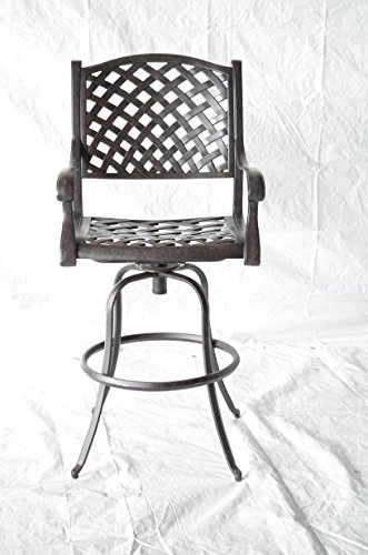 Nassau Outdoor Patio 4 Swivel Barstools 30" High Cast Aluminum Dark Bronze, Walnut Cushions