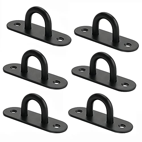 SAYAYO 6 PCS Pad Eye Plate Hooks U Ceiling Hook for Hanging Plants Outdoor Lights Swing Suspension Marine Hardware Staple Hook Loop with Screws Stainless Steel Wall Mount (Black)