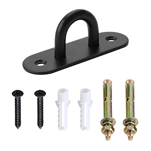 SAYAYO 6 PCS Pad Eye Plate Hooks U Ceiling Hook for Hanging Plants Outdoor Lights Swing Suspension Marine Hardware Staple Hook Loop with Screws Stainless Steel Wall Mount (Black)