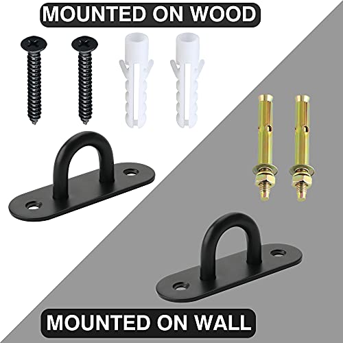 SAYAYO 6 PCS Pad Eye Plate Hooks U Ceiling Hook for Hanging Plants Outdoor Lights Swing Suspension Marine Hardware Staple Hook Loop with Screws Stainless Steel Wall Mount (Black)