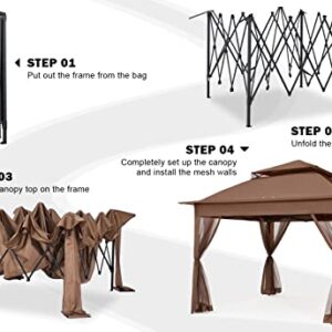 COOSHADE 11x11Ft Easy Pop Up Gazebo Tent Instant Outdoor Canopy Shelter with Mosquito Netting Walls(Brown)