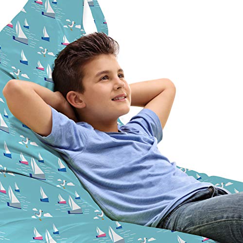 Ambesonne Nautical Lounger Chair Bag, Sea Yachts Floating in The Ocean with Seagulls Summer Waves Clouds, High Capacity Storage with Handle Container, Lounger Size, Pale Blue and Multicolor