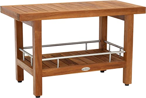 AquaTeak Patented 30" Spa Teak & Stainless Shower Bench with Shelf