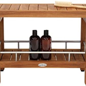 AquaTeak Patented 30" Spa Teak & Stainless Shower Bench with Shelf