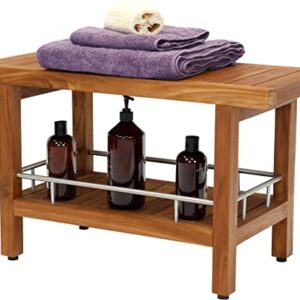 AquaTeak Patented 30" Spa Teak & Stainless Shower Bench with Shelf