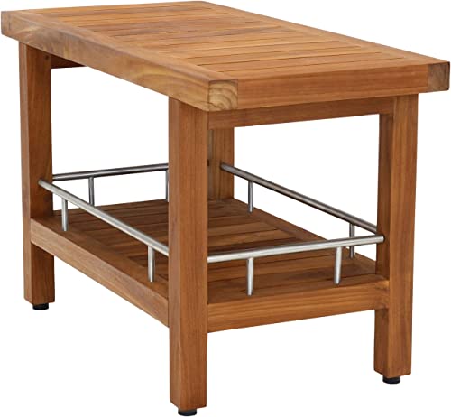 AquaTeak Patented 30" Spa Teak & Stainless Shower Bench with Shelf