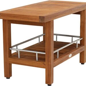 AquaTeak Patented 30" Spa Teak & Stainless Shower Bench with Shelf