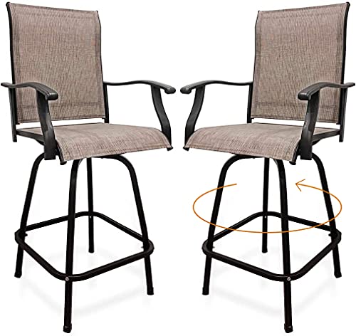 BANIROMAY Swivel Bar Stools All-Weather Patio Furniture, 2 Pack Textilene Patio Bar Chairs with Metal Frame, for Bistro Lawn, Garden, Backyard