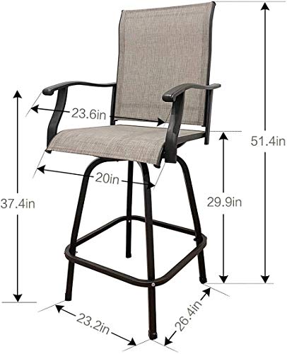 BANIROMAY Swivel Bar Stools All-Weather Patio Furniture, 2 Pack Textilene Patio Bar Chairs with Metal Frame, for Bistro Lawn, Garden, Backyard