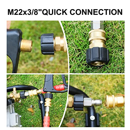 Heliwoo Pressure Washer Adapter Set, M22 14mm to 3/8 inch Quick Connect and Disconnect Fitting, 4500PSI Pressure Washer Hose/Gun Thread Kit