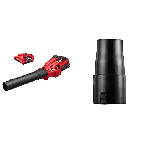 SKIL BL4713-10 PWR CORE 40 Brushless 40V Leaf Blower Kit Includes 2.5Ah Battery and Auto PWR Jump Charger & SKIL SNR0001 Round Nozzle for Blower BL4713-10