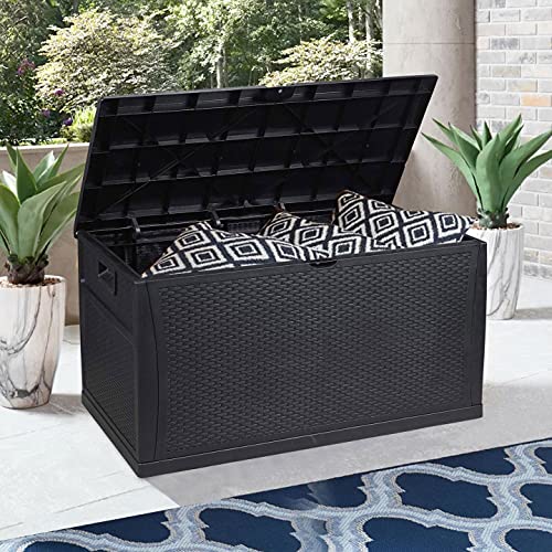 HYD-Parts Outdoor Deck Box Waterproof, Patio Storage Bench 120 Gallon, Resin Storage Container for Patio Cushions and Gardening Tool