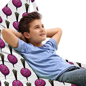 ambesonne nature art lounger chair bag, healthy vegetable theme human like purple beets pattern in cartoon style, high capacity storage with handle container, lounger size, multicolor