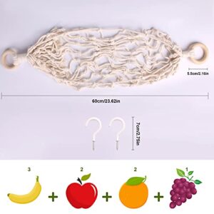 Macrame Fruit Hammock with Hooks - Hanging Fruit Hammock for Kitchen Under Cabinet Handwoven Veggie Banana Hammock for Kitchen Décor