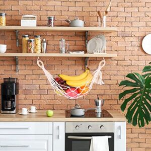 Macrame Fruit Hammock with Hooks - Hanging Fruit Hammock for Kitchen Under Cabinet Handwoven Veggie Banana Hammock for Kitchen Décor