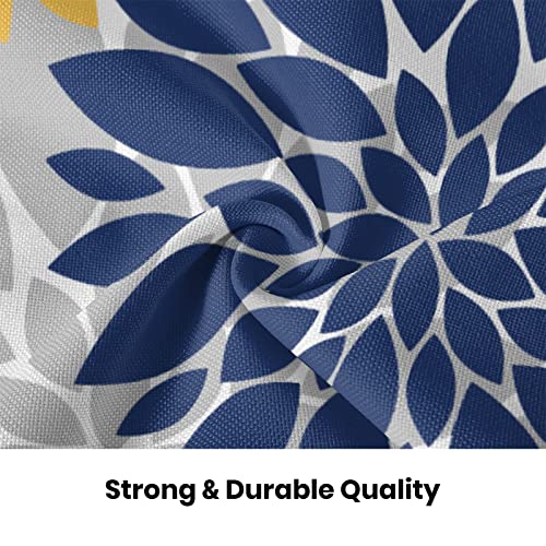 Navy Blue Yellow Pillow Covers 20x20 Inch 2 Pcs, Spring Summer Geometric Elegant Dahlia Decorative Throw Pillows, Flower Outdoor Decor Pillowcase Linen Square Cushion Cover Gift for Patio Couch Sofa