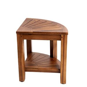 The Teaky Hut Teak Wood Water-Resistant Corner Bench - with Shelf, 17 Inch, Wooden Seat Stool for Bathroom, Spa, Patio, Fully Assembled