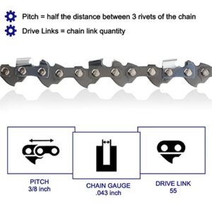 Anzac MS170 Chainsaw Chain replacement for Stihl 3610 005 0055 Stihl MS170 MS171 MS180 MS180C 16 Inch Chinsaw 61PMM3 55 DL 3/8 LP Pitch .043 Gauge 3Pack