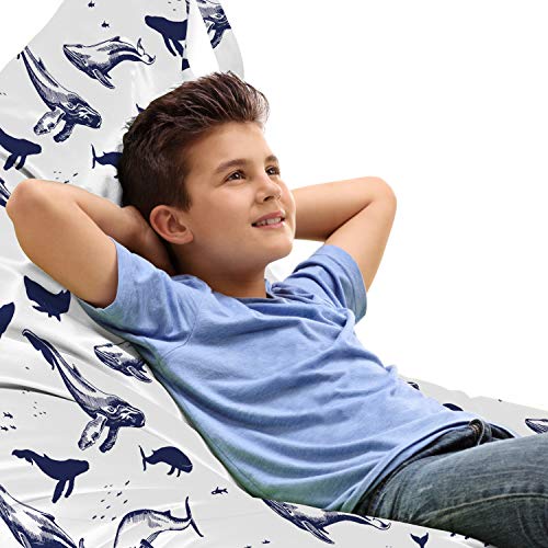 Ambesonne Whale Lounger Chair Bag, Monochrome Marine Exotic Ocean Fishes Whales Swimming Wildlife Sea Illustration, High Capacity Storage with Handle Container, Lounger Size, Indigo and White