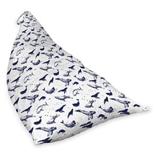 Ambesonne Whale Lounger Chair Bag, Monochrome Marine Exotic Ocean Fishes Whales Swimming Wildlife Sea Illustration, High Capacity Storage with Handle Container, Lounger Size, Indigo and White