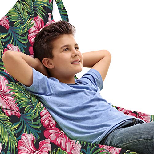 Ambesonne Monstera Lounger Chair Bag, Exotic Leaves Graphic Tropical Vibes Hawaiian Aloha Repetition Art, High Capacity Storage with Handle Container, Lounger Size, Hot Pink and Fern Green