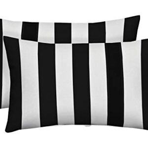 HKMIU RSH Décor Set of 2 Indoor/Outdoor Decorative Lumbar/Rectangle Pillows - Black and White Stripe