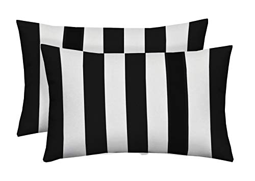 HKMIU RSH Décor Set of 2 Indoor/Outdoor Decorative Lumbar/Rectangle Pillows - Black and White Stripe