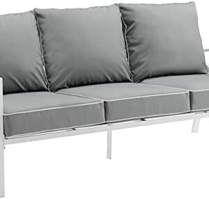 Crosley Furniture KO60027WH-GY Kaplan Outdoor Metal Sofa, White with Gray Cushions