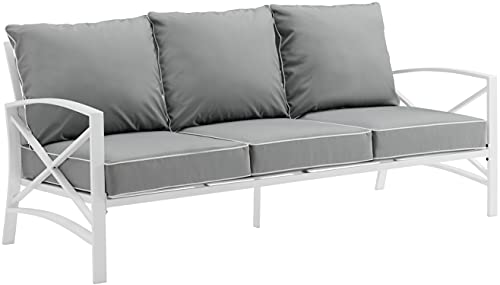 Crosley Furniture KO60027WH-GY Kaplan Outdoor Metal Sofa, White with Gray Cushions